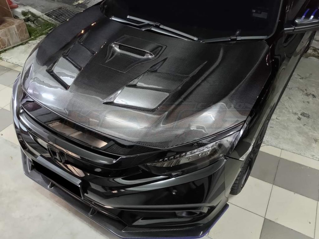 Carbon fiber hood: V-Shape Type R vented style for 10th gen Civic 2016 ...