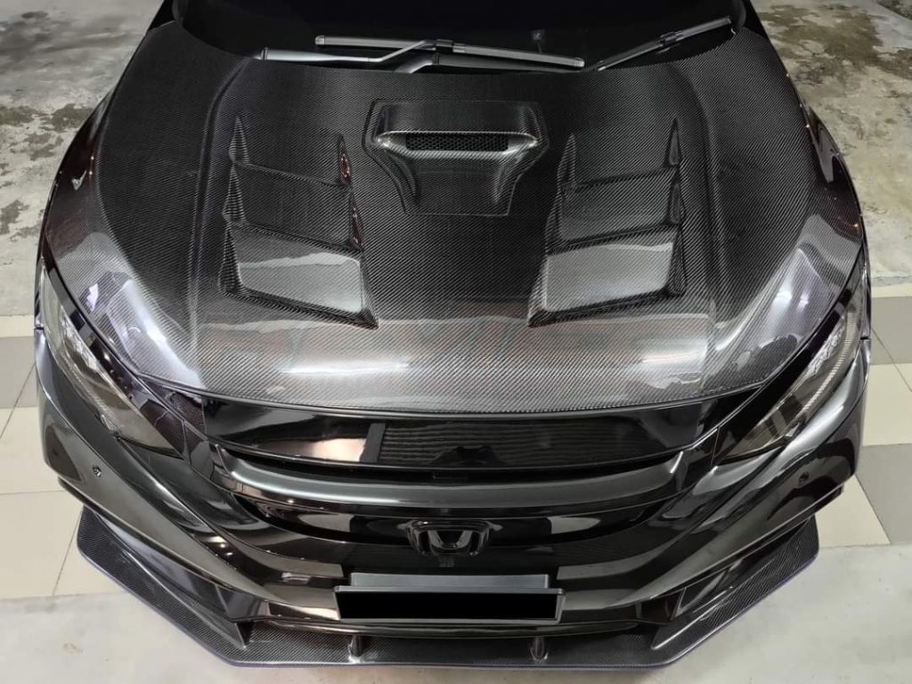 Carbon fiber hood: V-Shape Type R vented style for 10th gen Civic 2016 ...